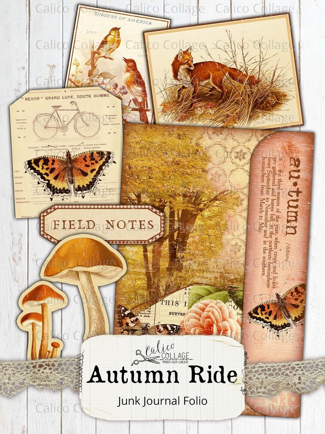 Autumn Junk Journal Folio, Junk Journal Kit, Autumn Ride, Fall Ephemera ...