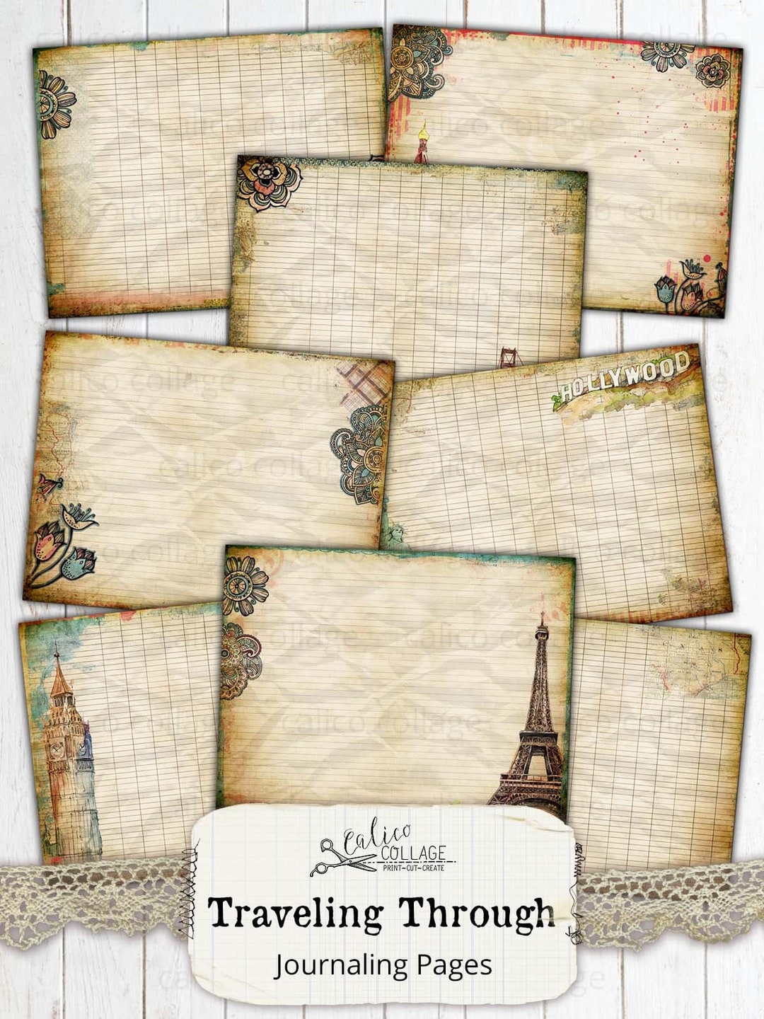 Printable Travel Junk Journal Kit Pages, Journaling Paper, Travel ...