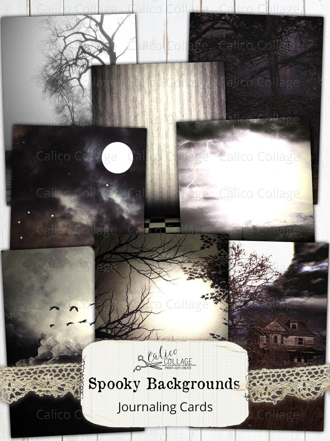 Printable Spooky Backgrounds Journaling Cards, Halloween Mixed Media ...