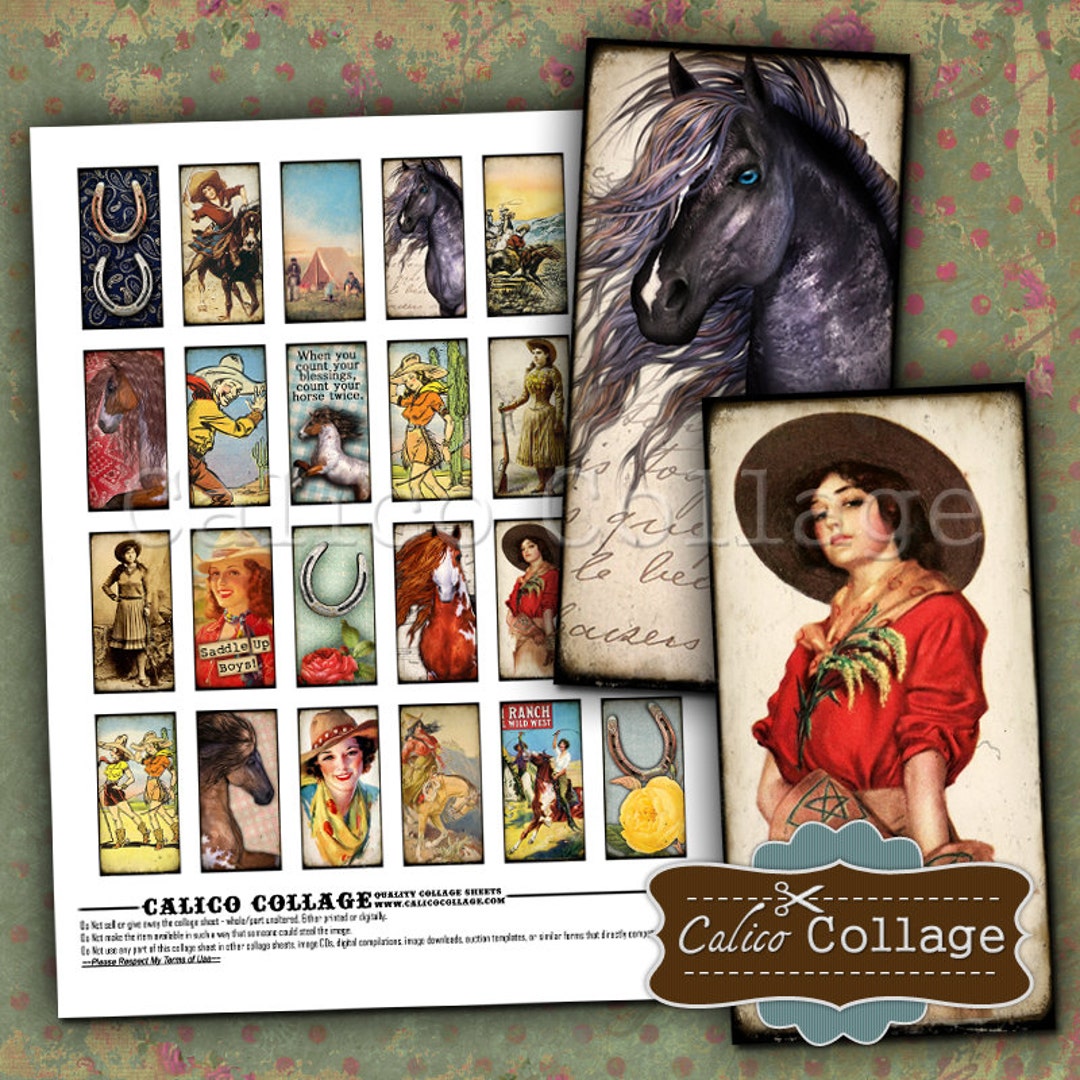 Cowgirls, Domino Collage Sheet, 1x2 Inch Images, Southwest Images ...