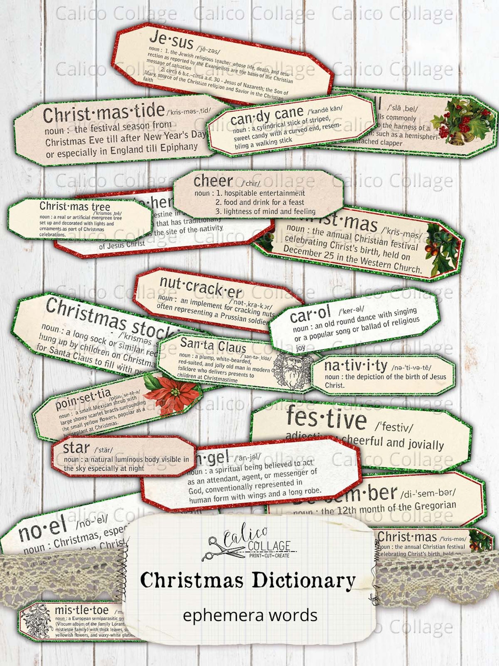 Digital Christmas Dictionary Ephemera Words Junk Journal - Etsy