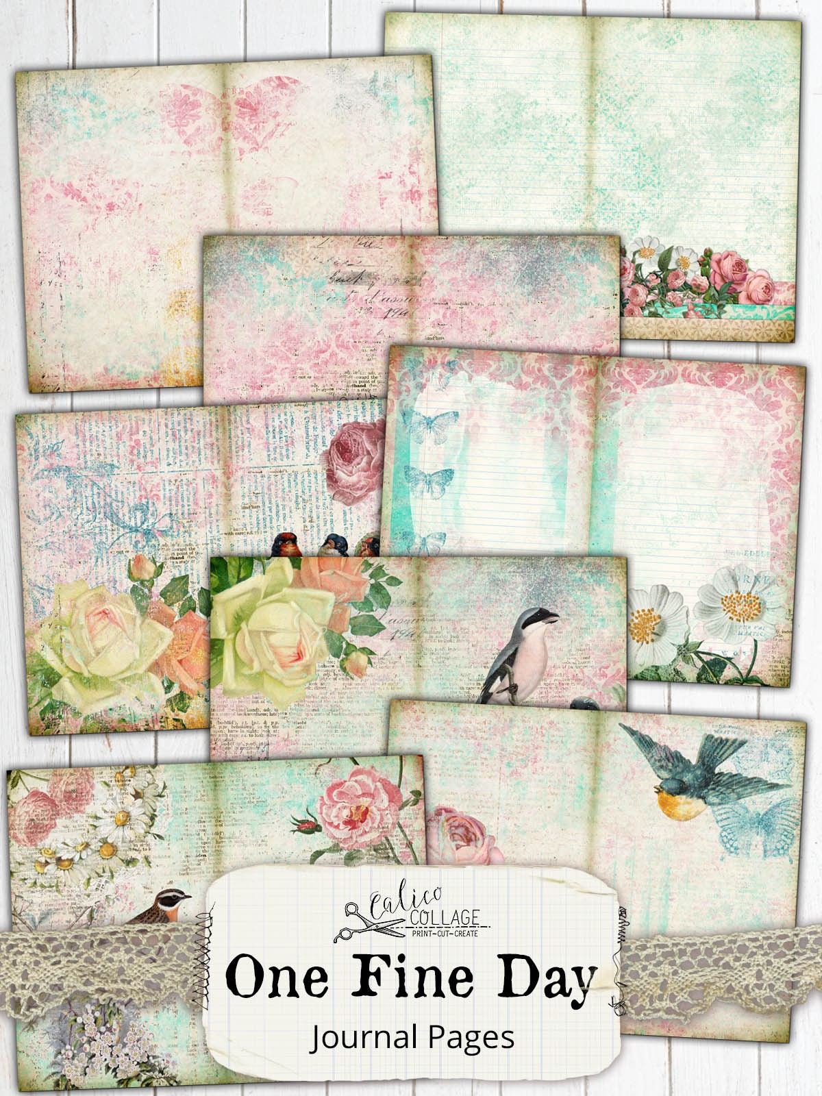 One Fine Day Printable Junk Journal Pages, Digital Papers, Ephemera ...