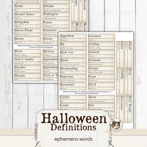 Halloween Definitions Ephemera Words, Halloween Junk Journal, Digital ...