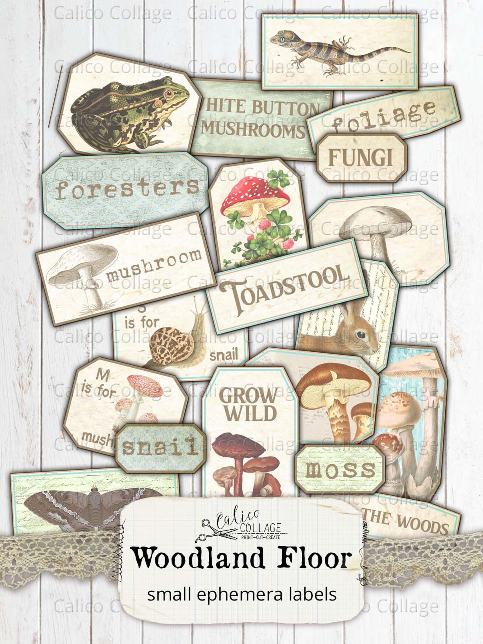 Woodland Mushroom Small Labels Junk Journal Ephemera, Bullet Journal ...