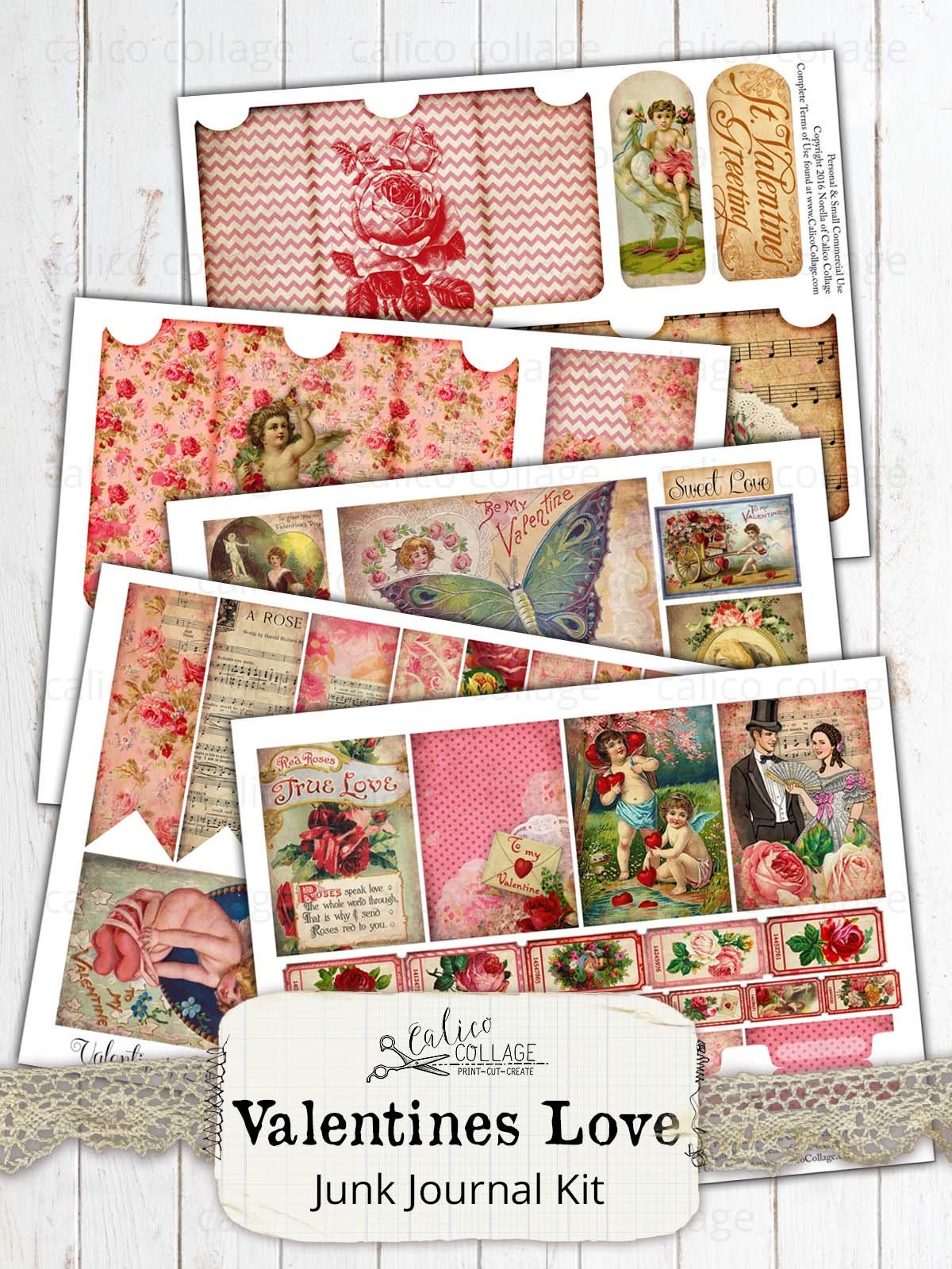 Valentines Love Printable Junk Journal Kit Ephemera Pack - Etsy