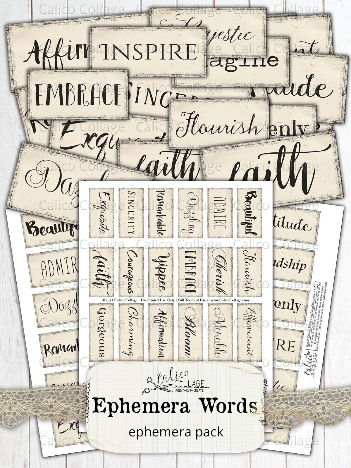 Printable Ephemera Words Junk Journal Supplies Scrapbook - Etsy