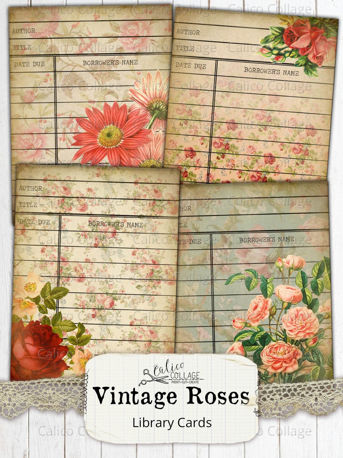 Paper Ephemera vintage ephemera digital kits script digital kit floral ...