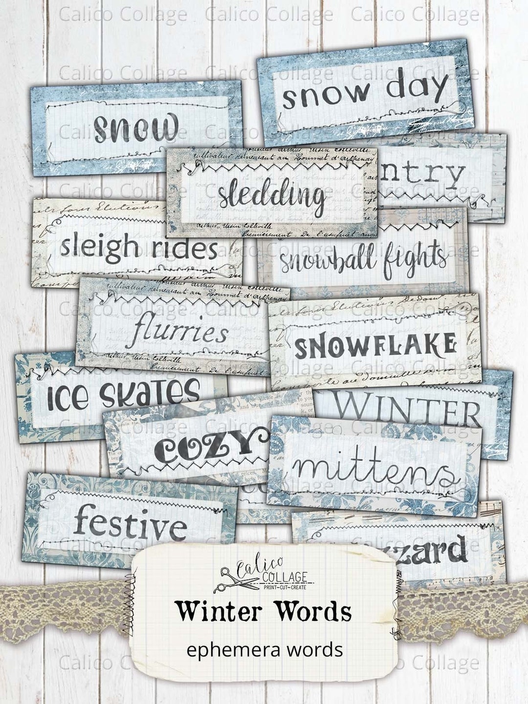 Printable Winter Ephemera Words, Junk Journal Supplies, Scrapbook ...