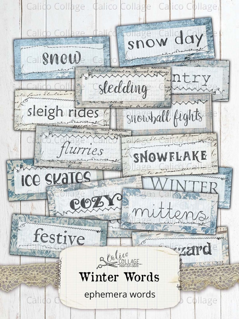Printable Winter Ephemera Words Junk Journal Supplies - Etsy