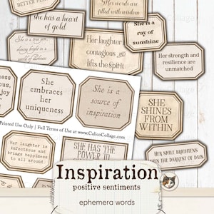 Inspirational Sentiments for Junk Journals, Printable Ephemera Words ...