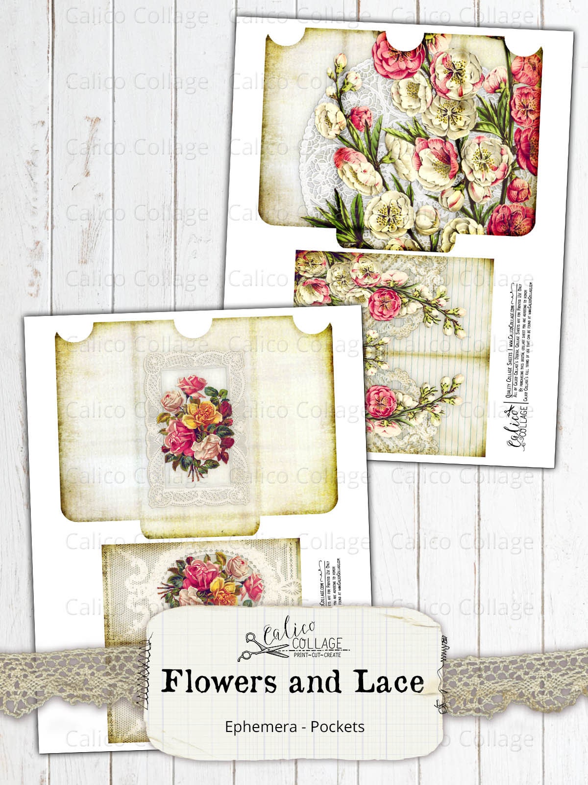 Flowers and Lace Printable Junk Journal Pockets Vintage Junk - Etsy Canada
