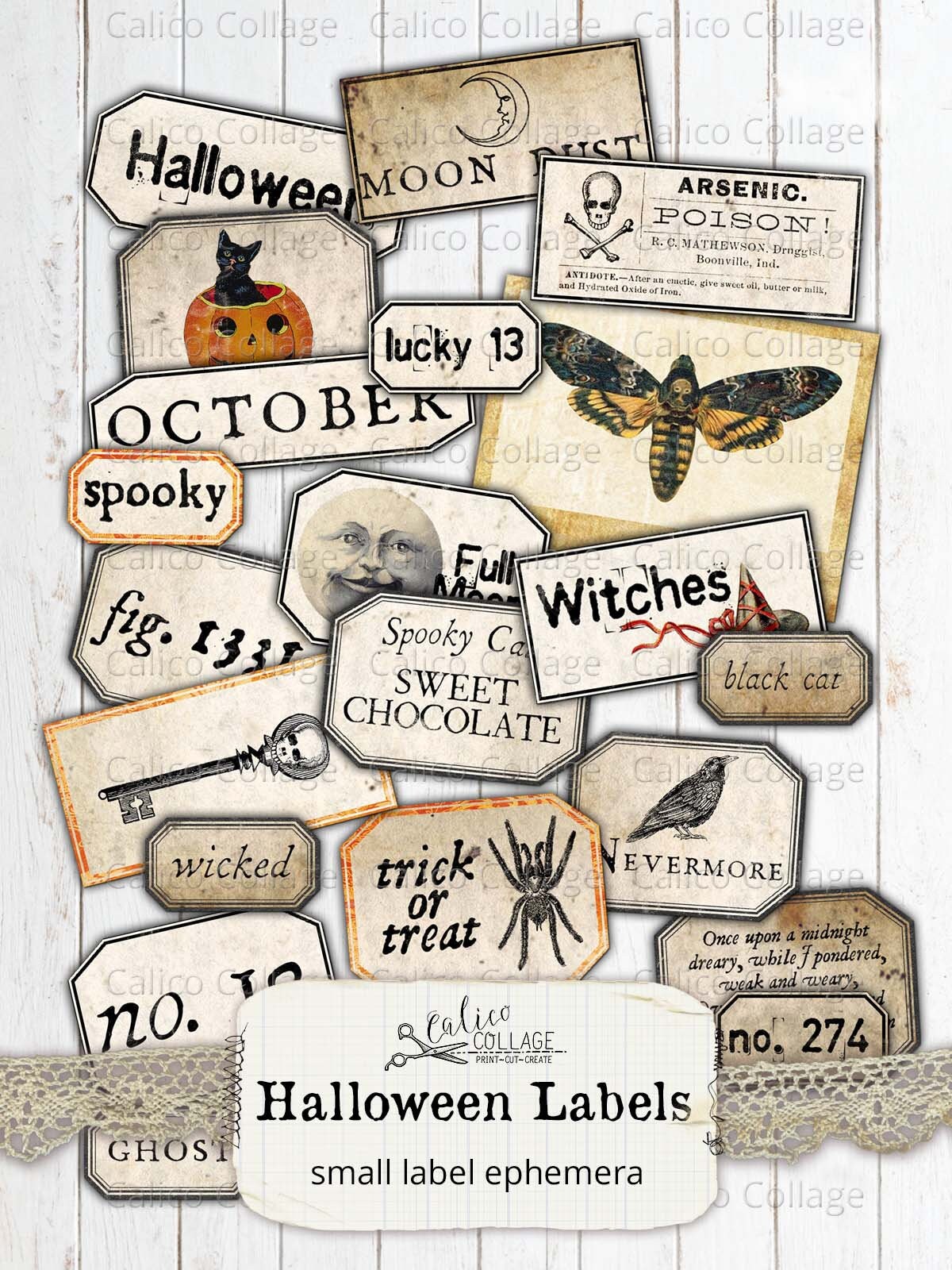 Small Digital Halloween Labels Printable Journal Supplies - Etsy