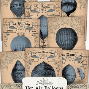 Vintage Hot Air Balloons, Steampunk Ephemera, Junk Journal, Journal ...