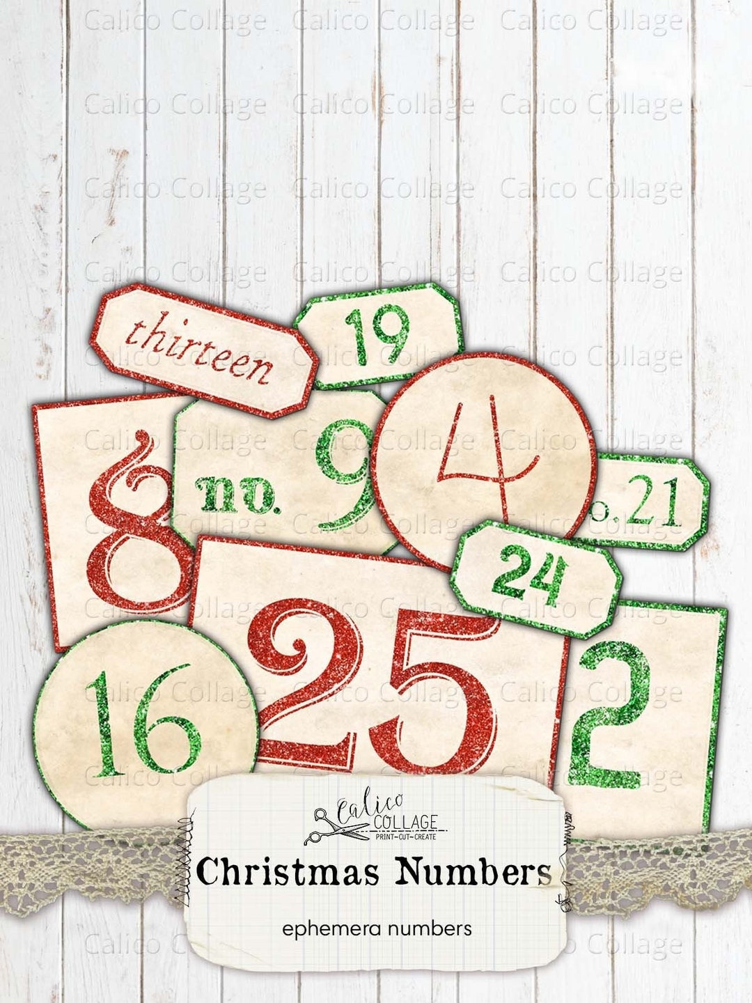 Christmas Ephemera Number Labels, Advent Calendar Numbers, Small Number ...