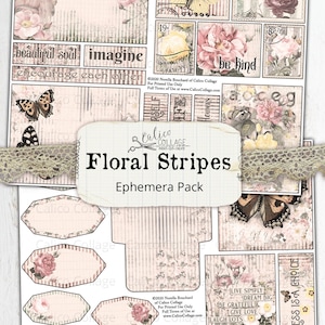 Printable Junk Journal Kit Ephemera Pack, Floral Stripes, Vintage ...