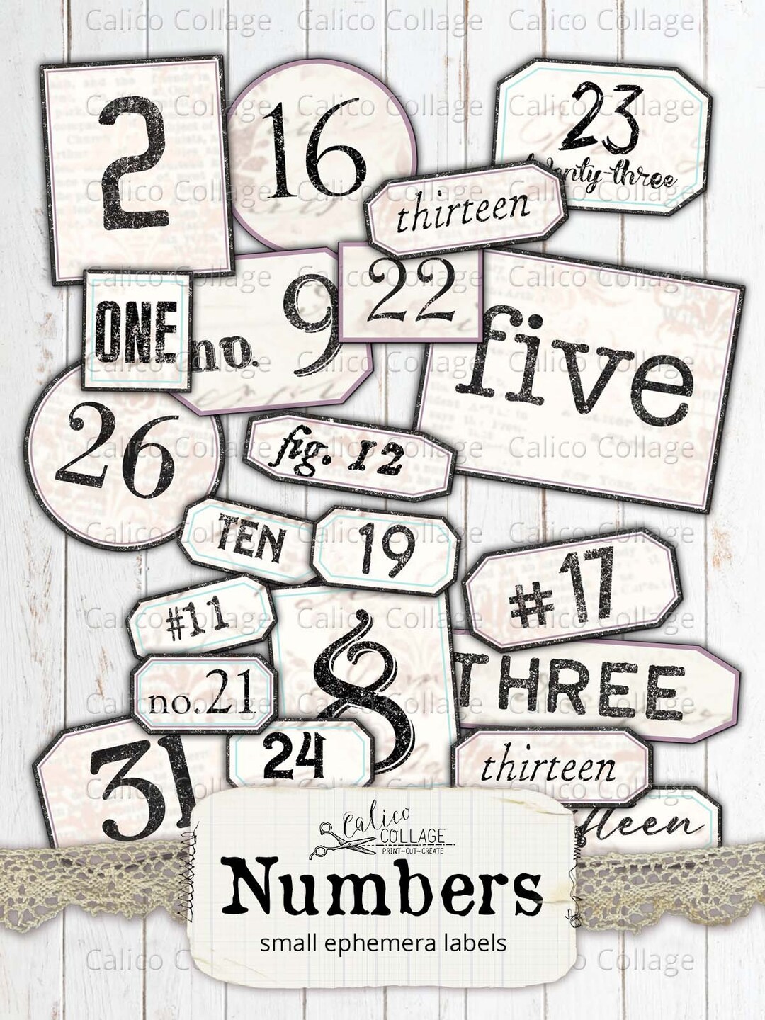 Printable Numbered Labels, Junk Journal Supplies, Vintage Ephemera ...