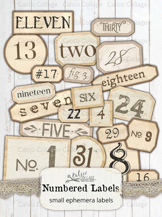 Printable Numbered Labels Junk Journal Supplies Vintage - Etsy