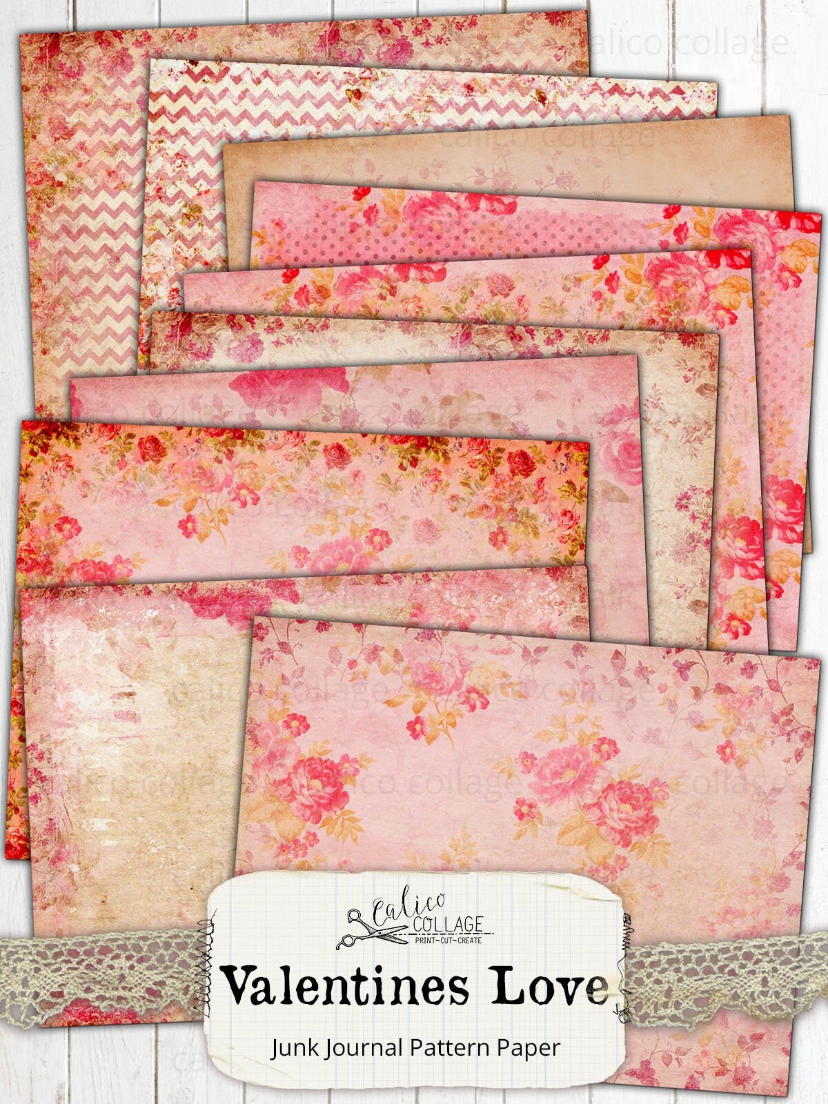 Valentines Love Digital Papers, Junk Journal Printable Journal Supplies ...