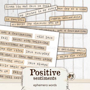Positive Sentiments for Junk Journals, Printable Ephemera Words, Junk ...