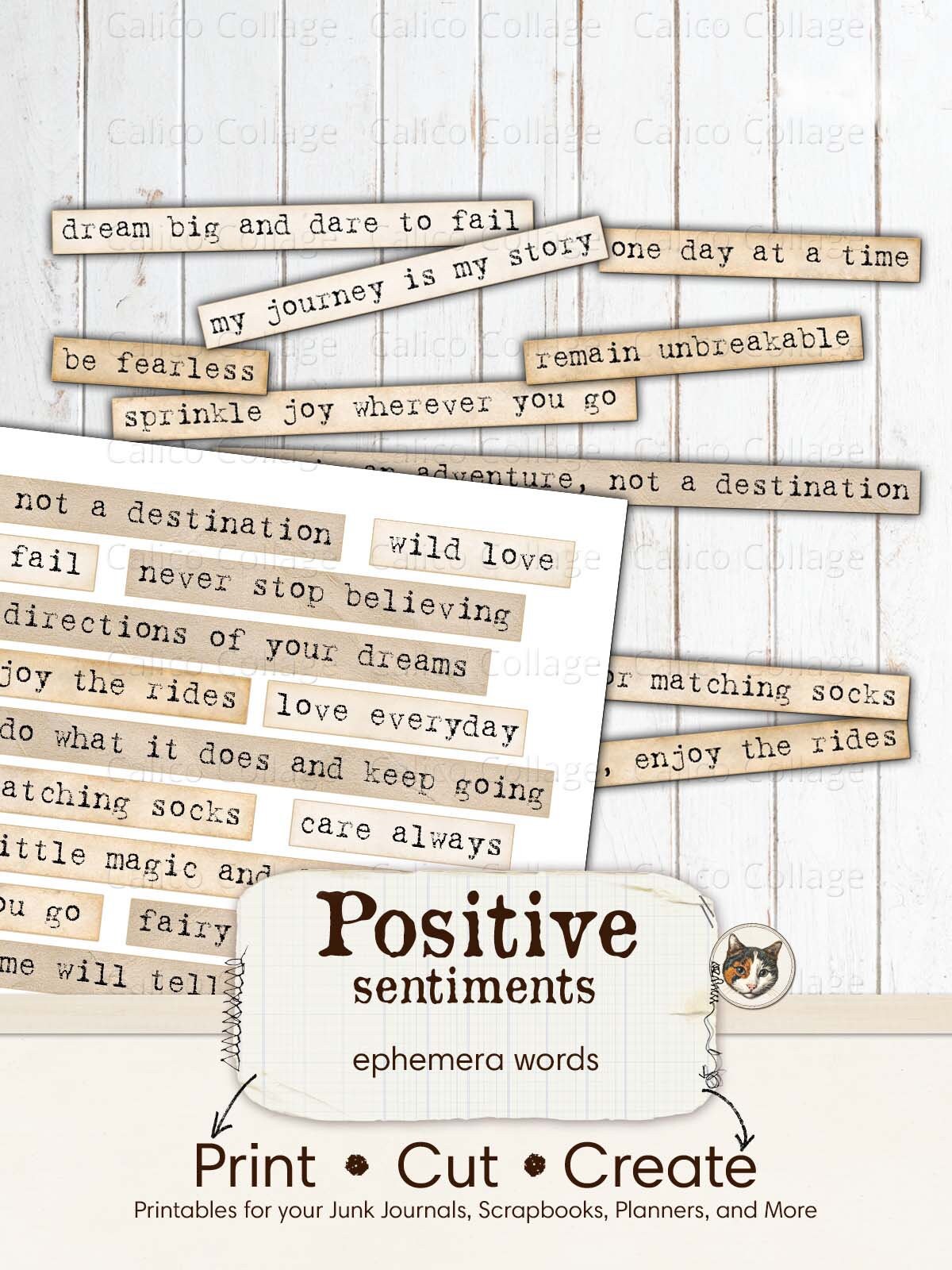 Positive Sentiments for Junk Journals, Printable Ephemera Words, Junk ...