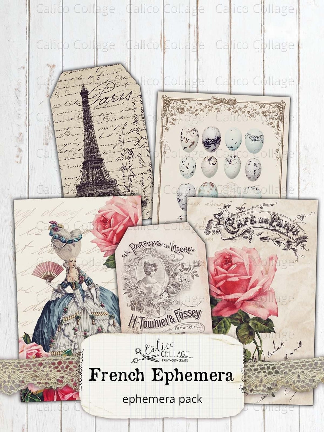 French Ephemera Pack, Vintage French Junk Journal Kit, French Blue ...