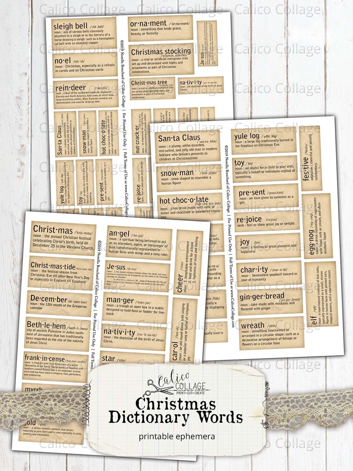 Christmas Dictionary Words Junk Journal Printable Ephemera - Etsy