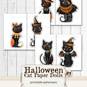 Halloween Printable Cat Paper Dolls – Black Cat Ephemera for Junk ...