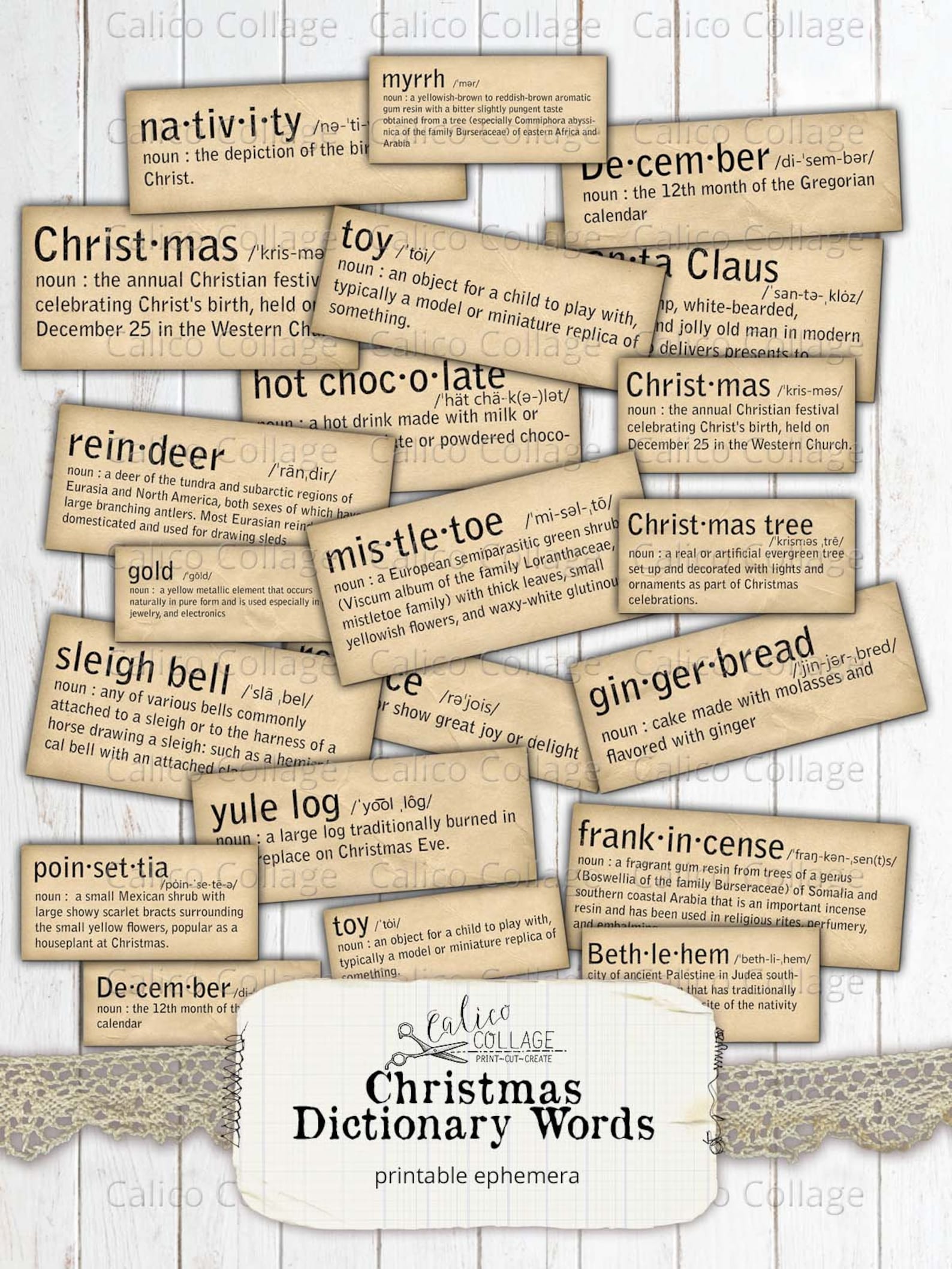 Christmas Dictionary Words Junk Journal Printable Ephemera | Etsy
