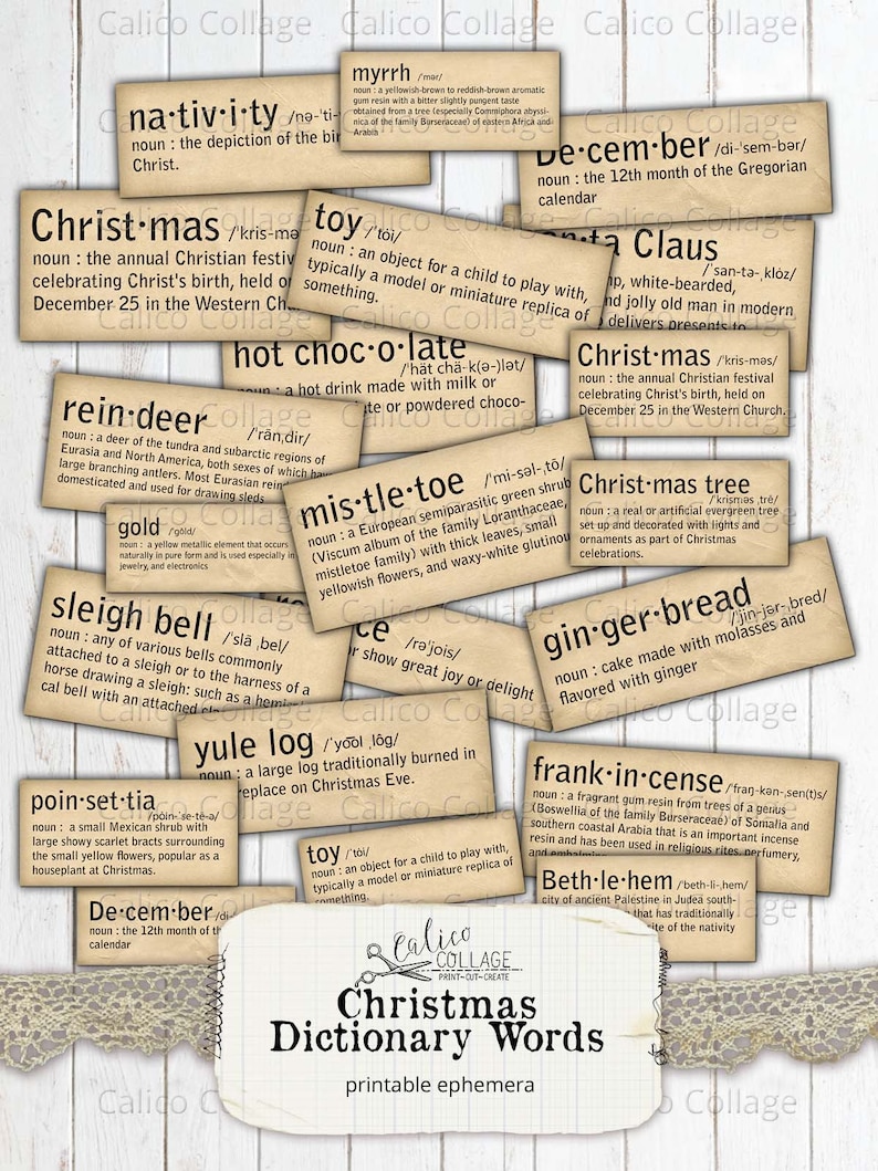 Christmas Dictionary Words Junk Journal Printable Ephemera | Etsy