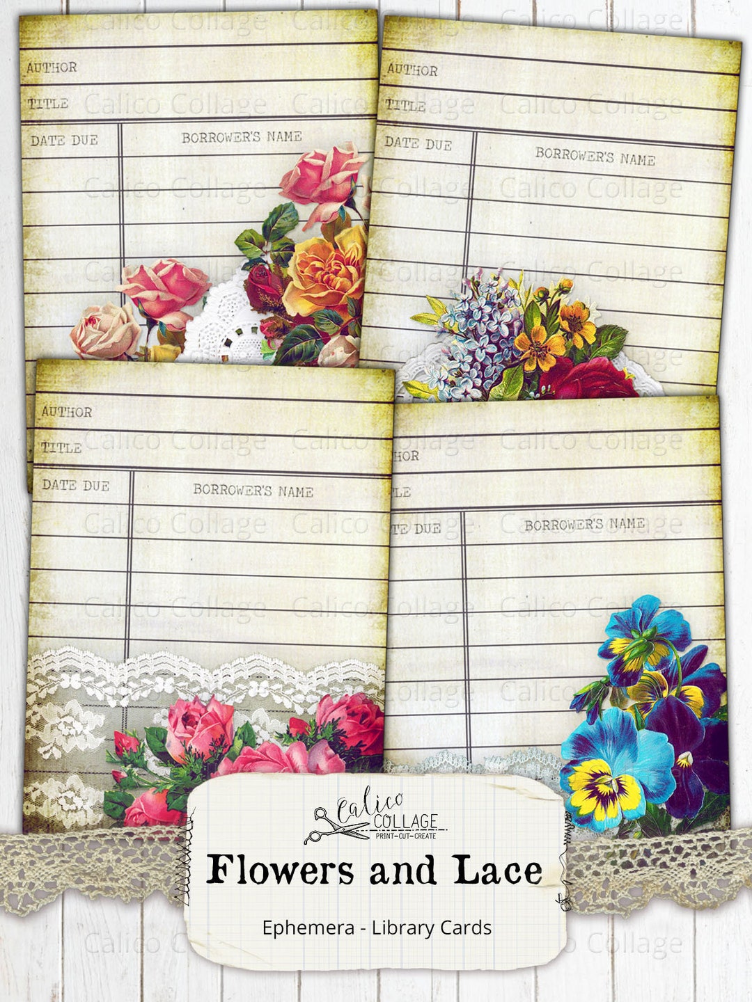 Flowers and Lace Junk Journal Library Cards, Vintage Library Cards - Etsy