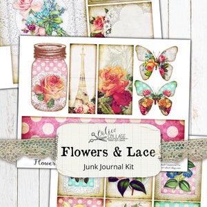 Flowers and Lace Junk Journal Kit, Printable Ephemera Pack - Etsy