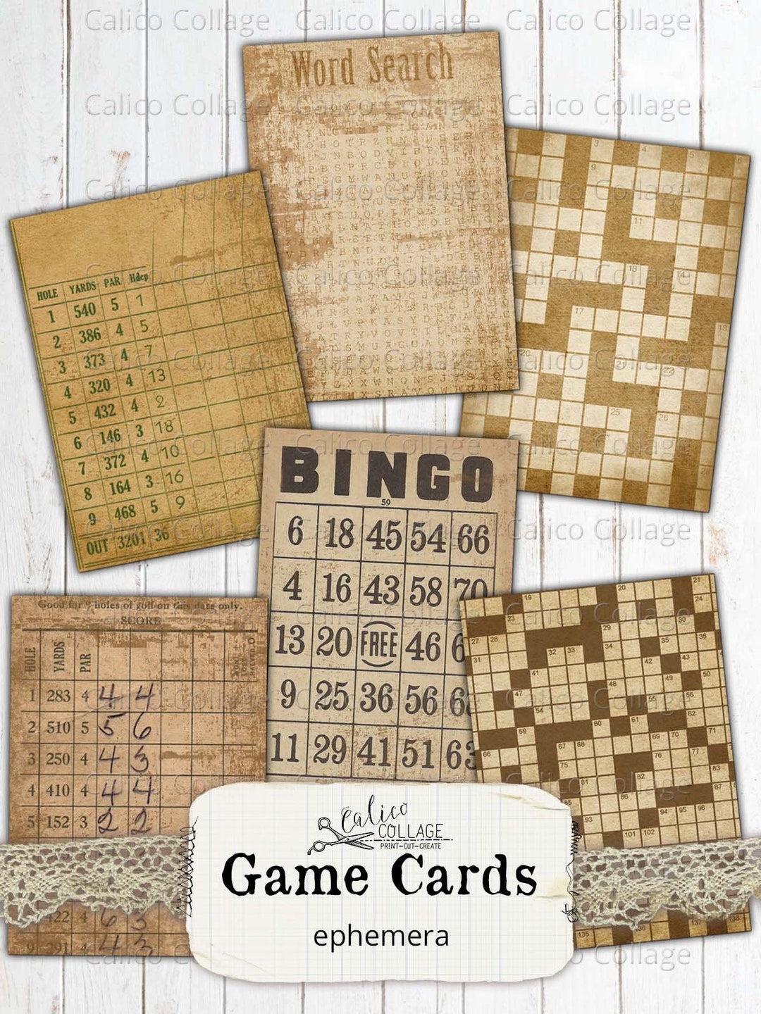 Game Cards Junk Journal Ephemera Journal Supplies, Game Ephemera, Bingo ...
