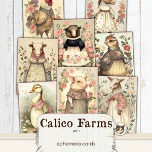 Primitive Farm Junk Journal Printable Ephemera, Floral Calico Animals ...