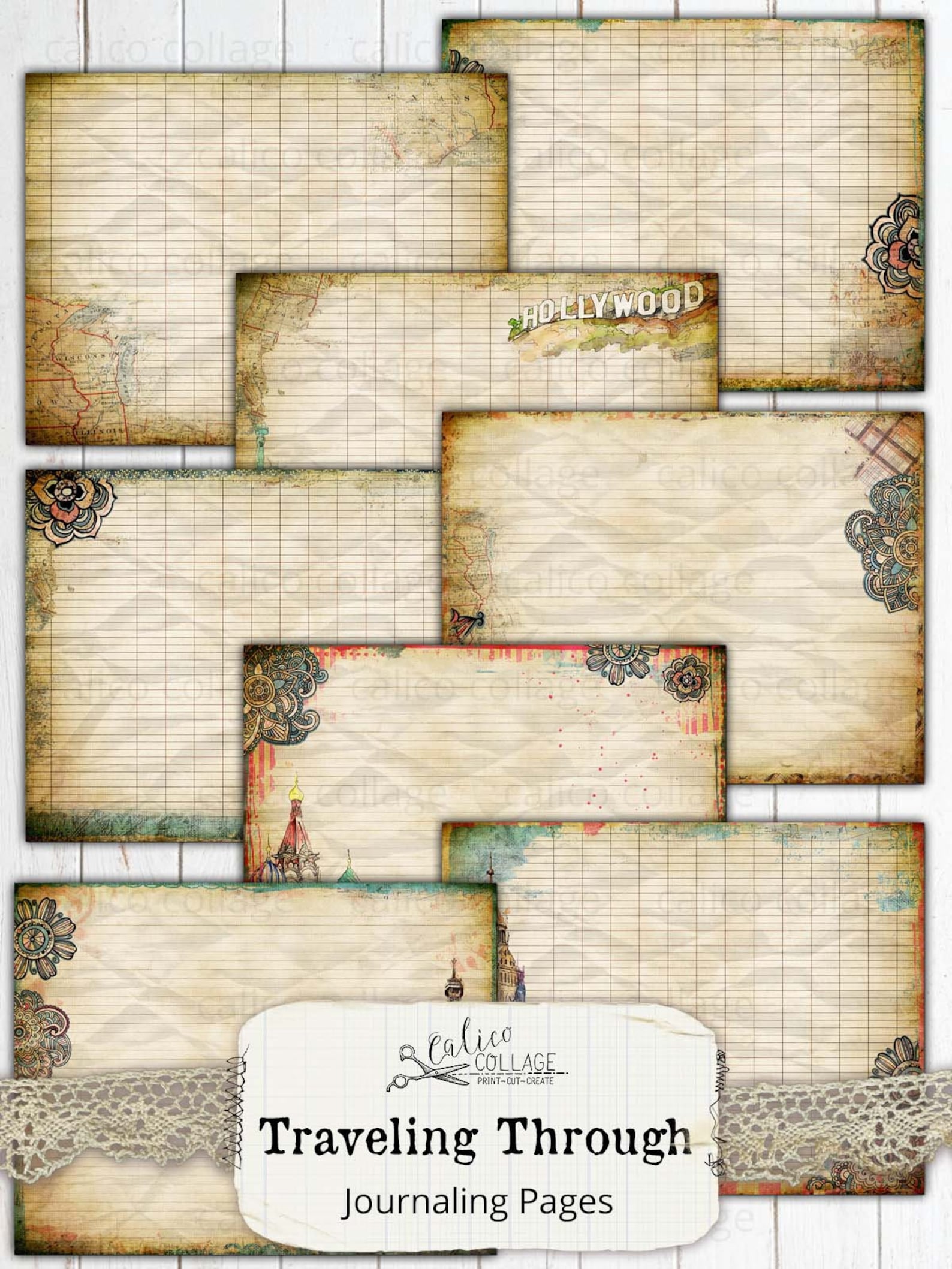 Printable Travel Junk Journal Kit Pages Journaling Paper - Etsy