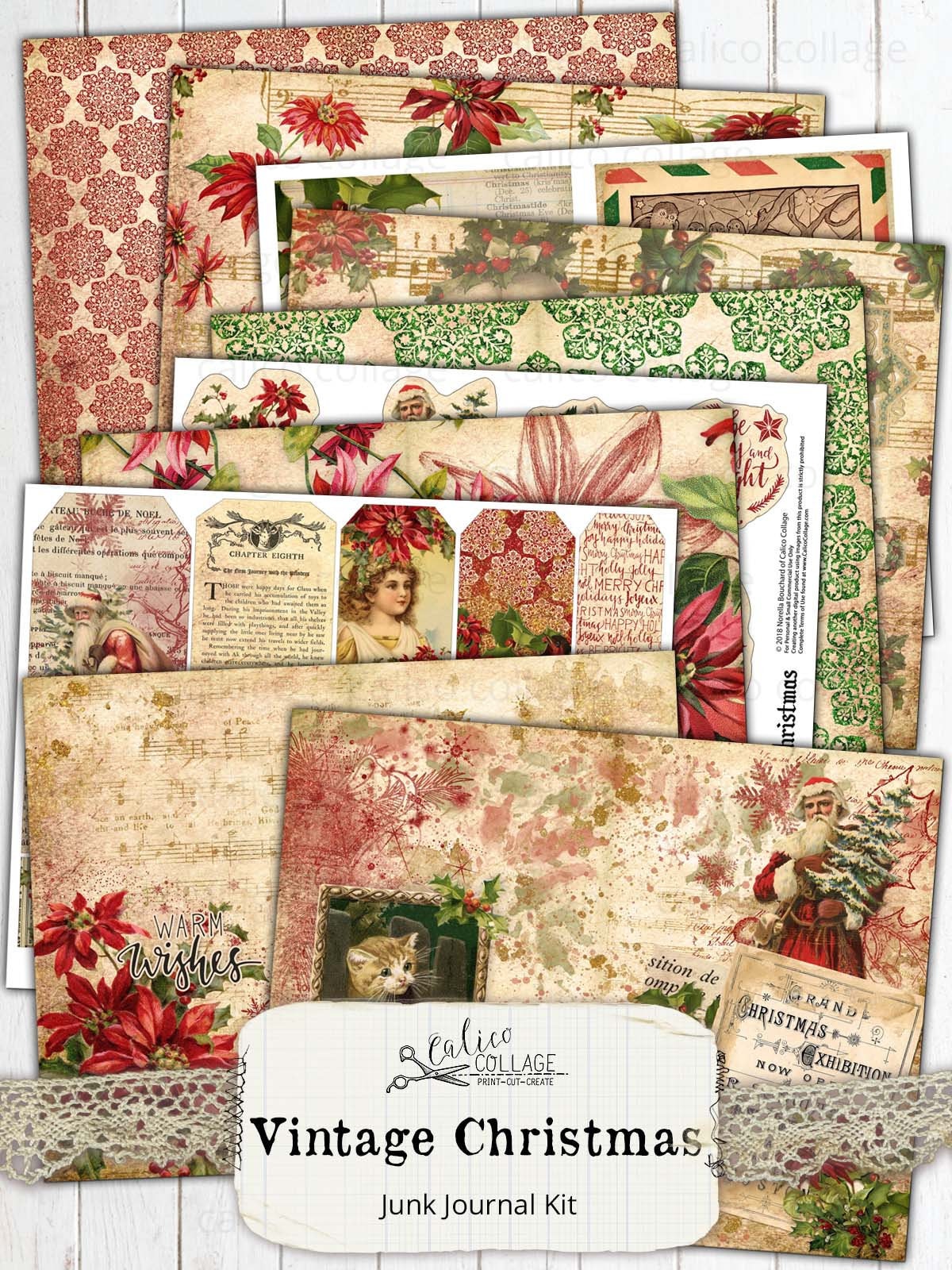 Scrapbooking Craft Supplies & Tools Premade Paper Junk Journal Digitals ...