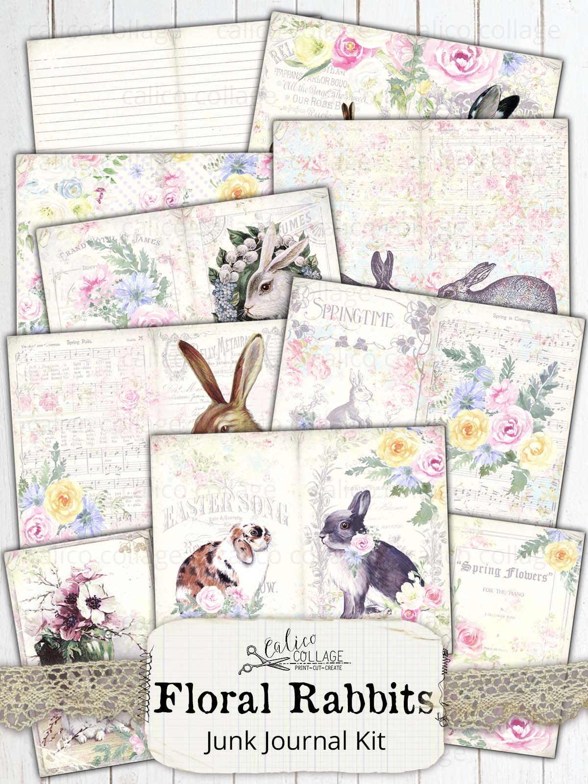 Printable Easter Junk Journal Kit Rabbit Spring Ephemera - Etsy
