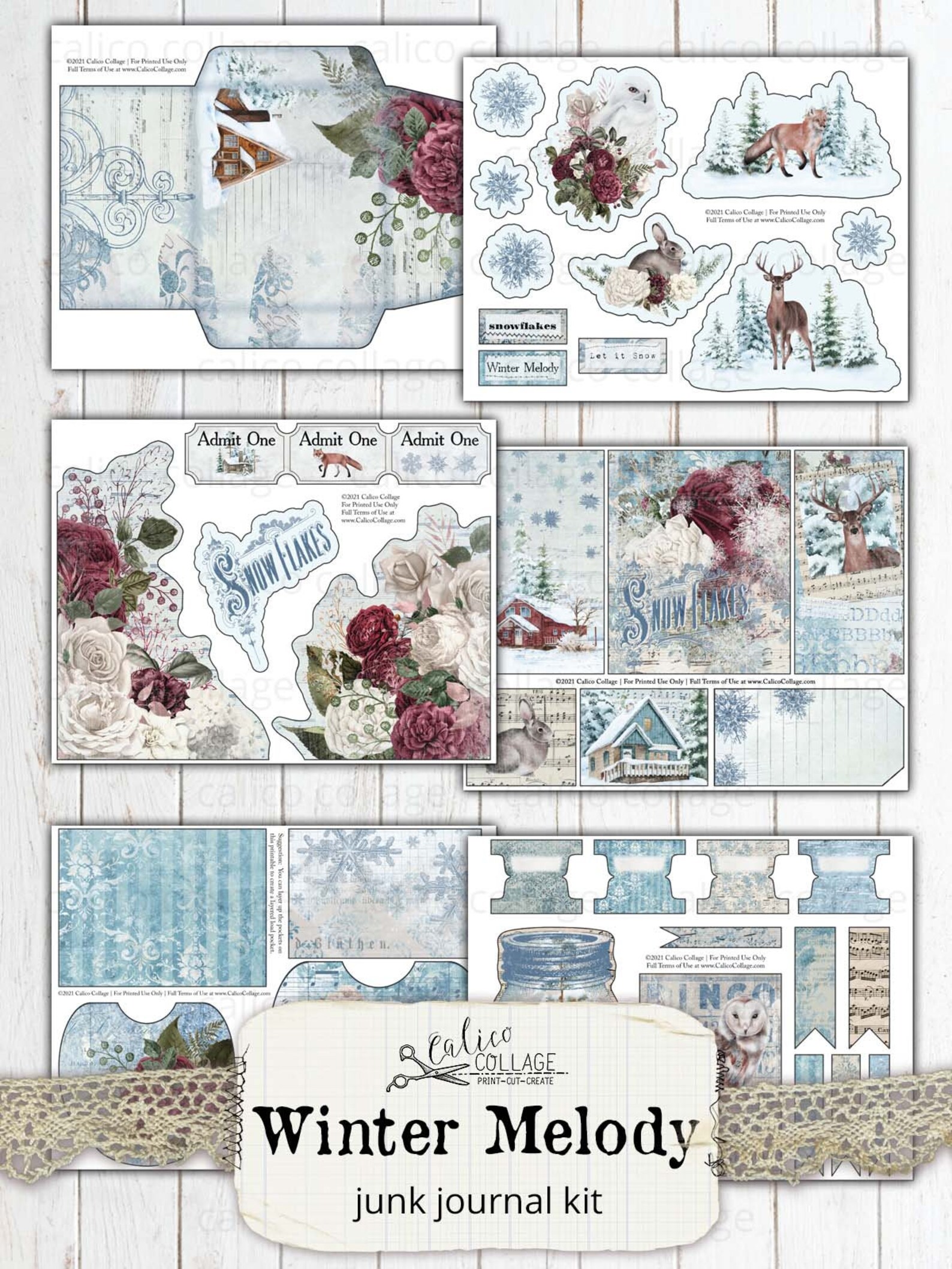 Printable Winter Junk Journal Kit, Winter Melody Ephemera Pack, Vintage ...