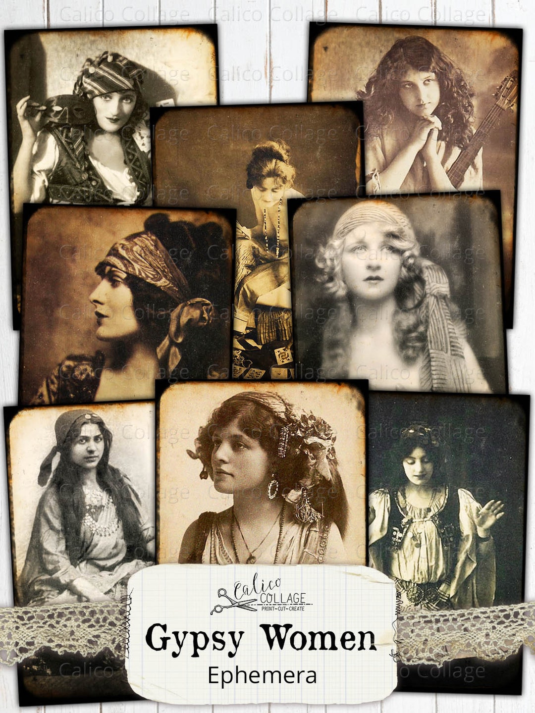 Printable Gypsy Women Junk Journal Ephemera Pack, Halloween Ephemera ...