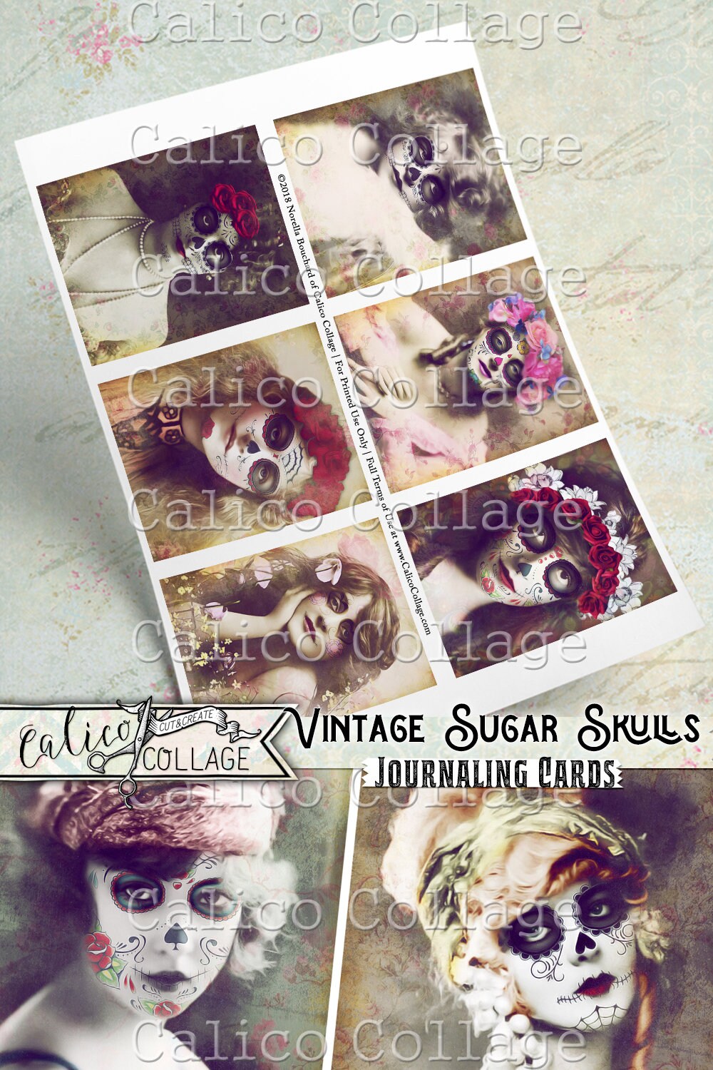 Printable Vintage Sugar Skull Ephemera Pack Day of the Dead - Etsy