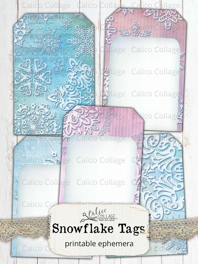 Pastel Snowflake Tags, Printable Junk Journal Ephemera Gift Tags ...