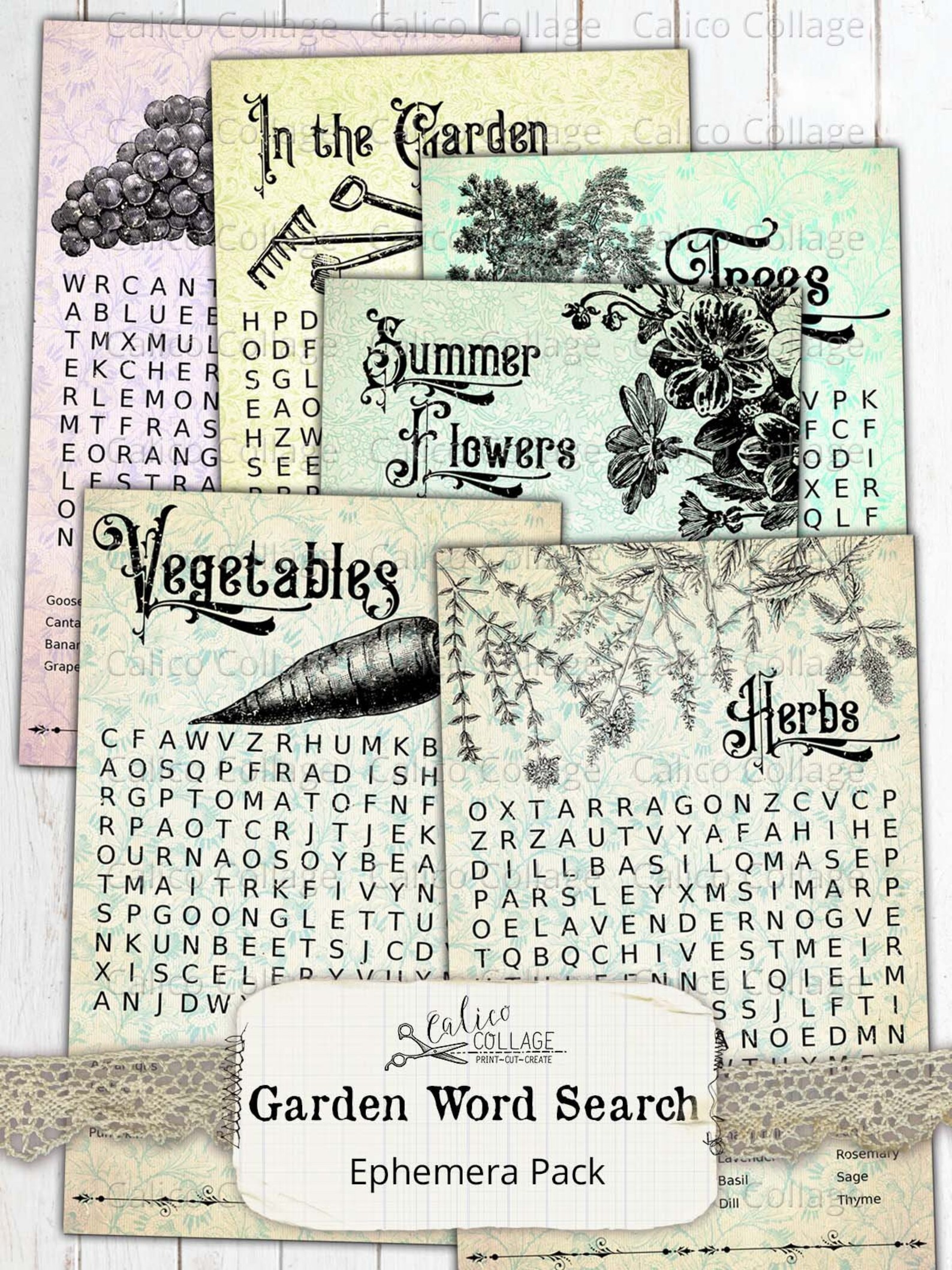 Printable Garden Word Search Junk Journal Ephemera Pack - Etsy