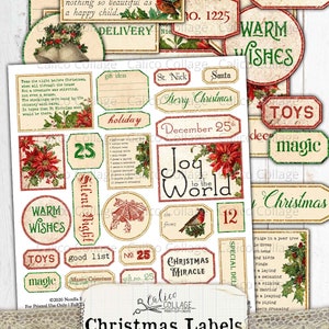 Fussy Cut Christmas Ephemera Labels, Printable Vintage Ephemera, Junk ...