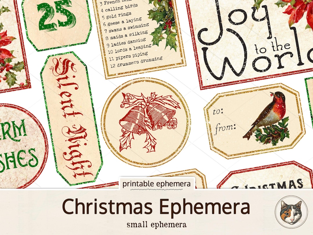 Fussy Cut Christmas Ephemera Labels, Printable Vintage Ephemera, Junk ...
