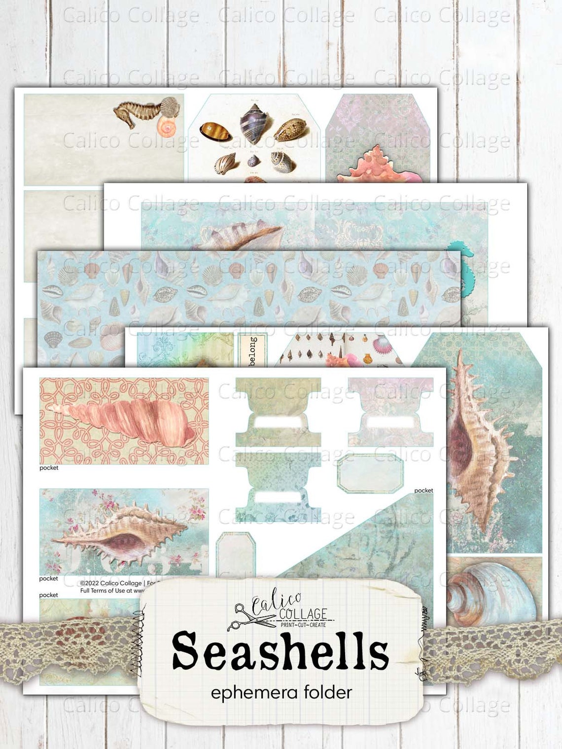 Beach Ephemera Folder, Printable Nautical Ephemera Folio, Ocean Junk ...