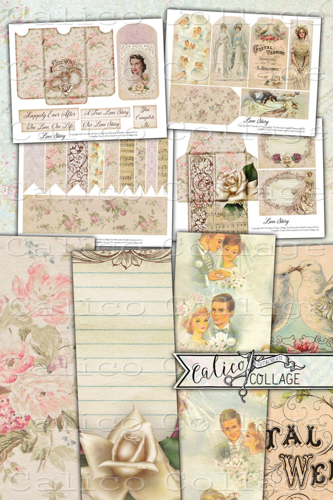 Printable Love Story Junk Journal Kit Wedding Ephemera | Etsy