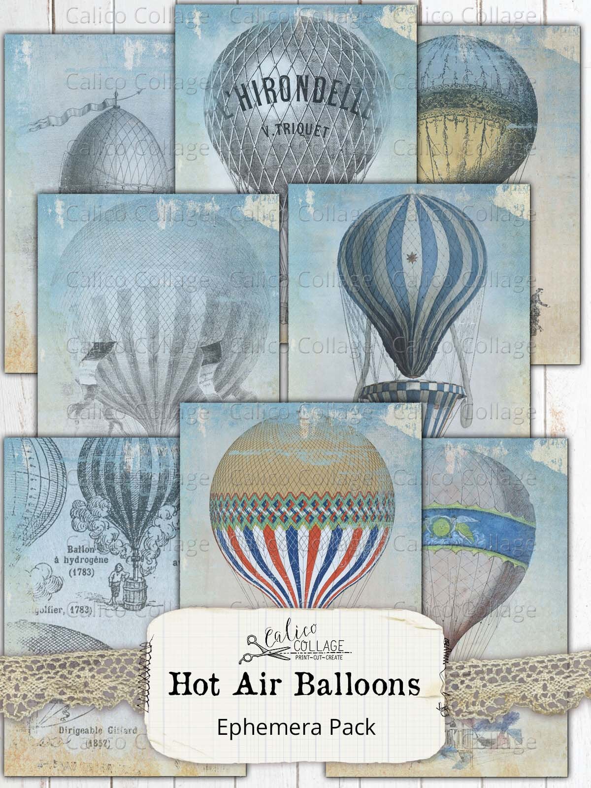 Hot Air Balloons Junk Journal Ephemera Pack Journal Supplies | Etsy