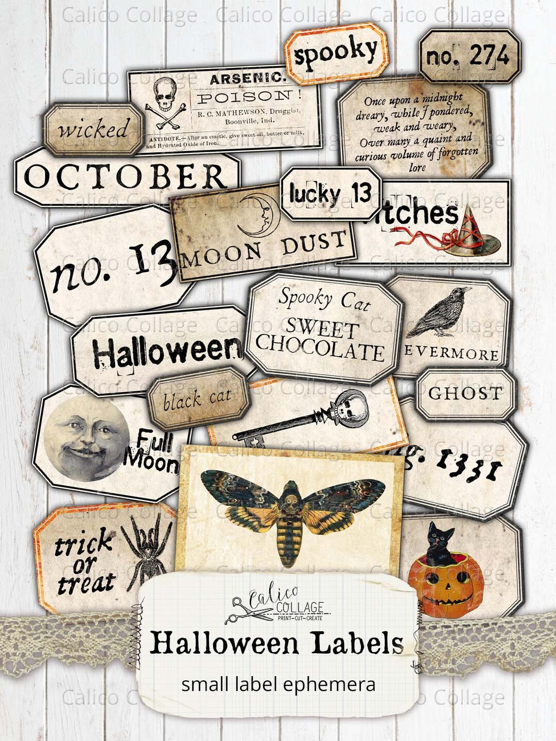 Small Digital Halloween Labels, Printable Journal Supplies, Junk ...