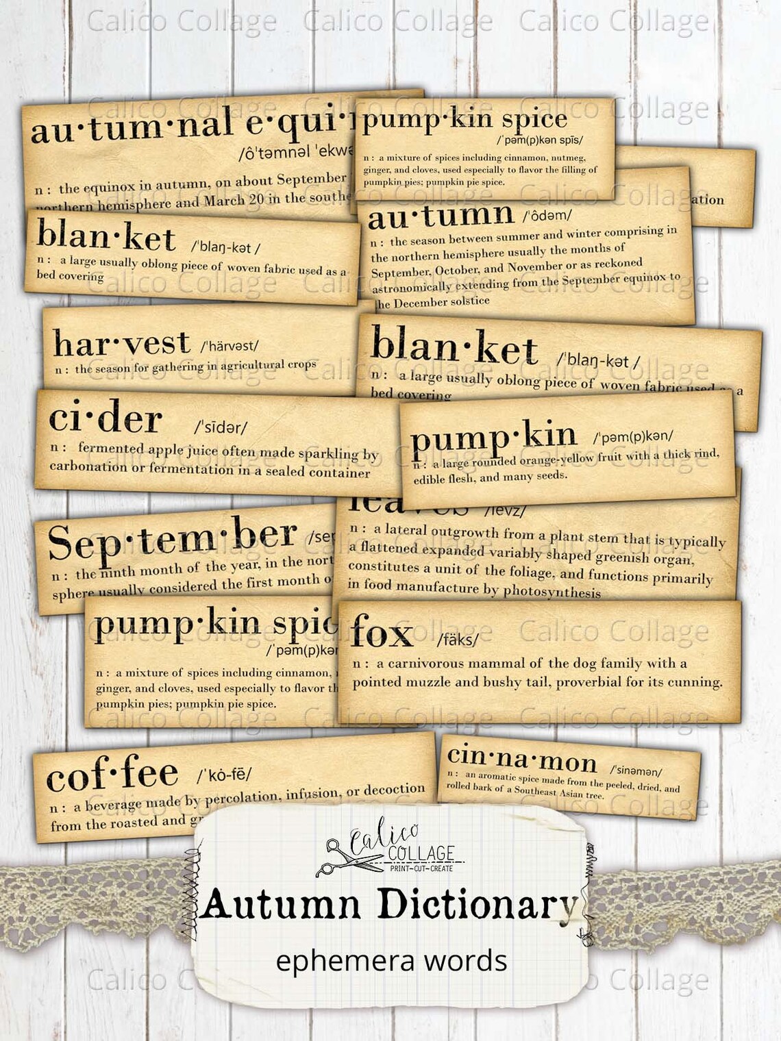 Autumn Dictionary Ephemera Words, Fall Definition Printables, Junk ...