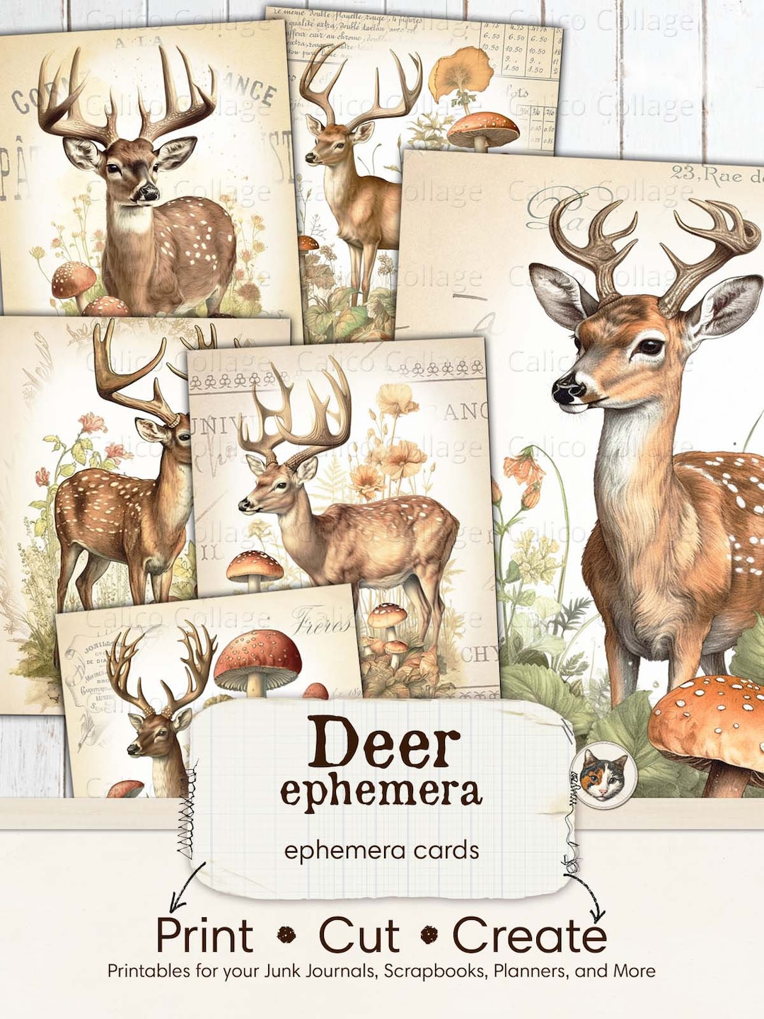 Deer Collage Sheet for Junk Journals, Digital Download Printable Deer ...