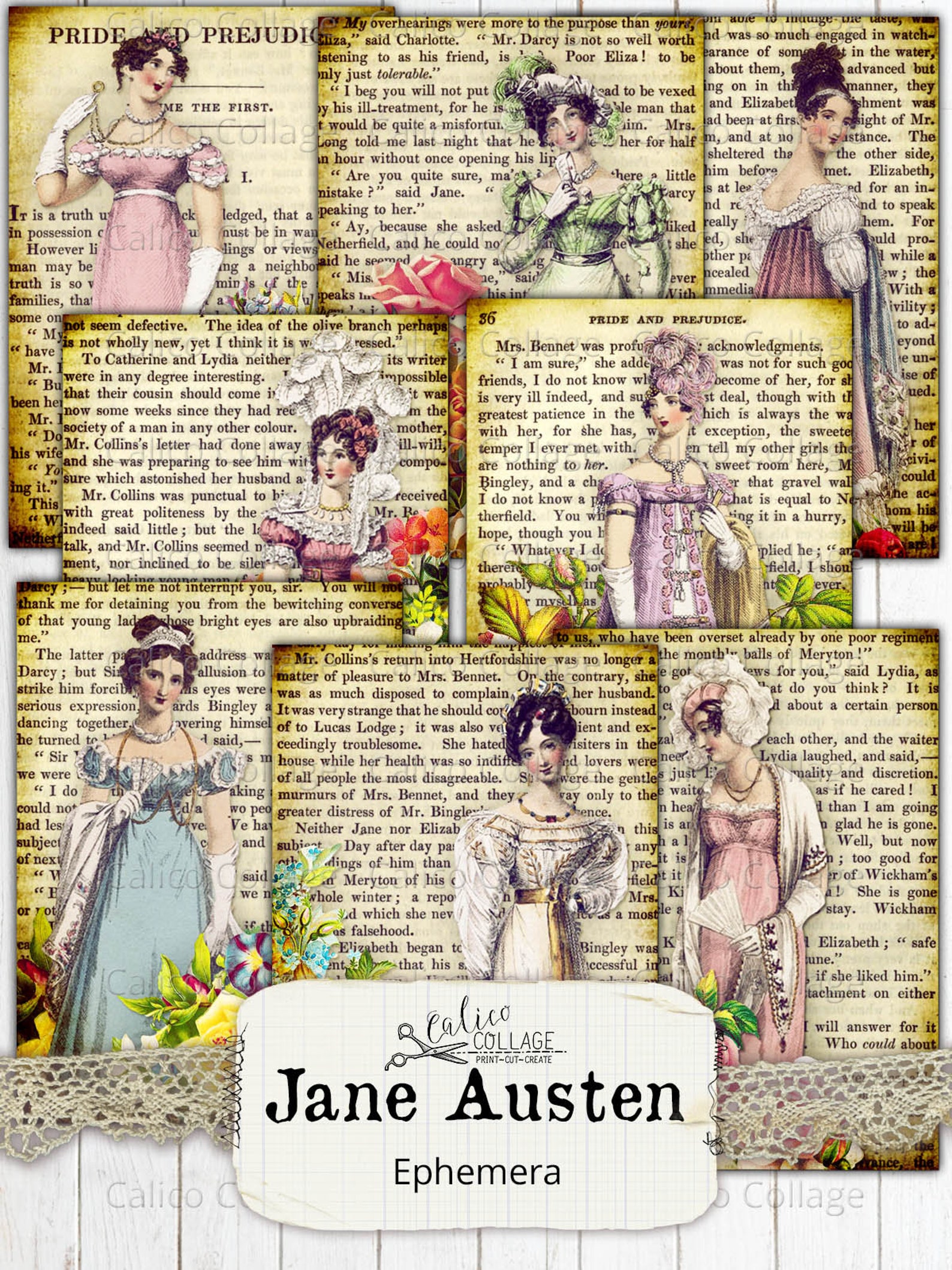 Jane Austen Printable Junk Journal Ephemera, Pride and Prejudice ...